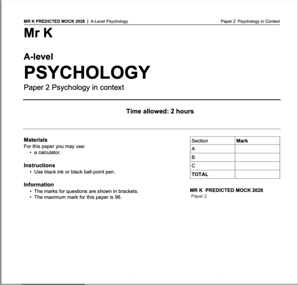 A-Level Psychology Predicted Papers PDF [Instant Download Available ...
